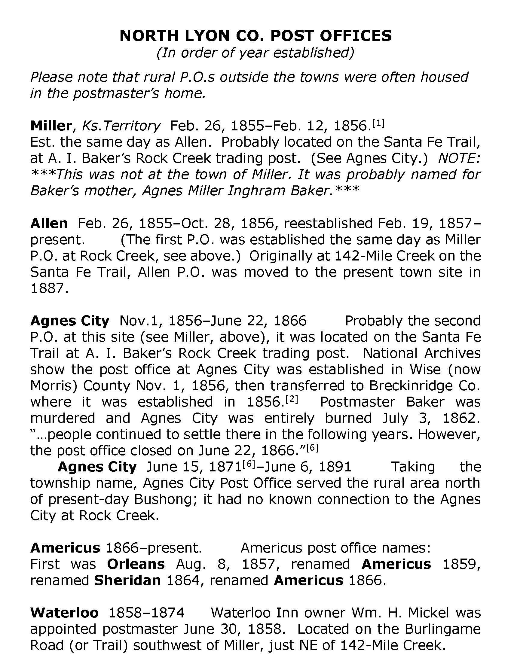 Post Offices | The North Lyon County Museum