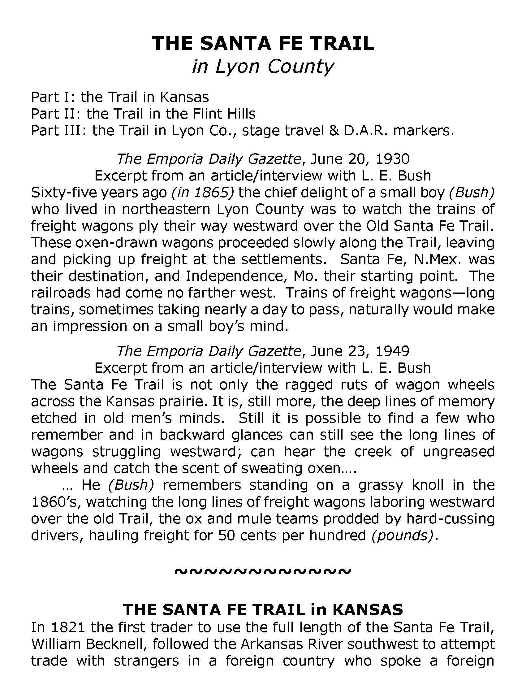 Santa Fe Trail | The North Lyon County Museum