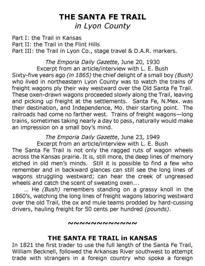 Santa Fe Trail | The North Lyon County Museum