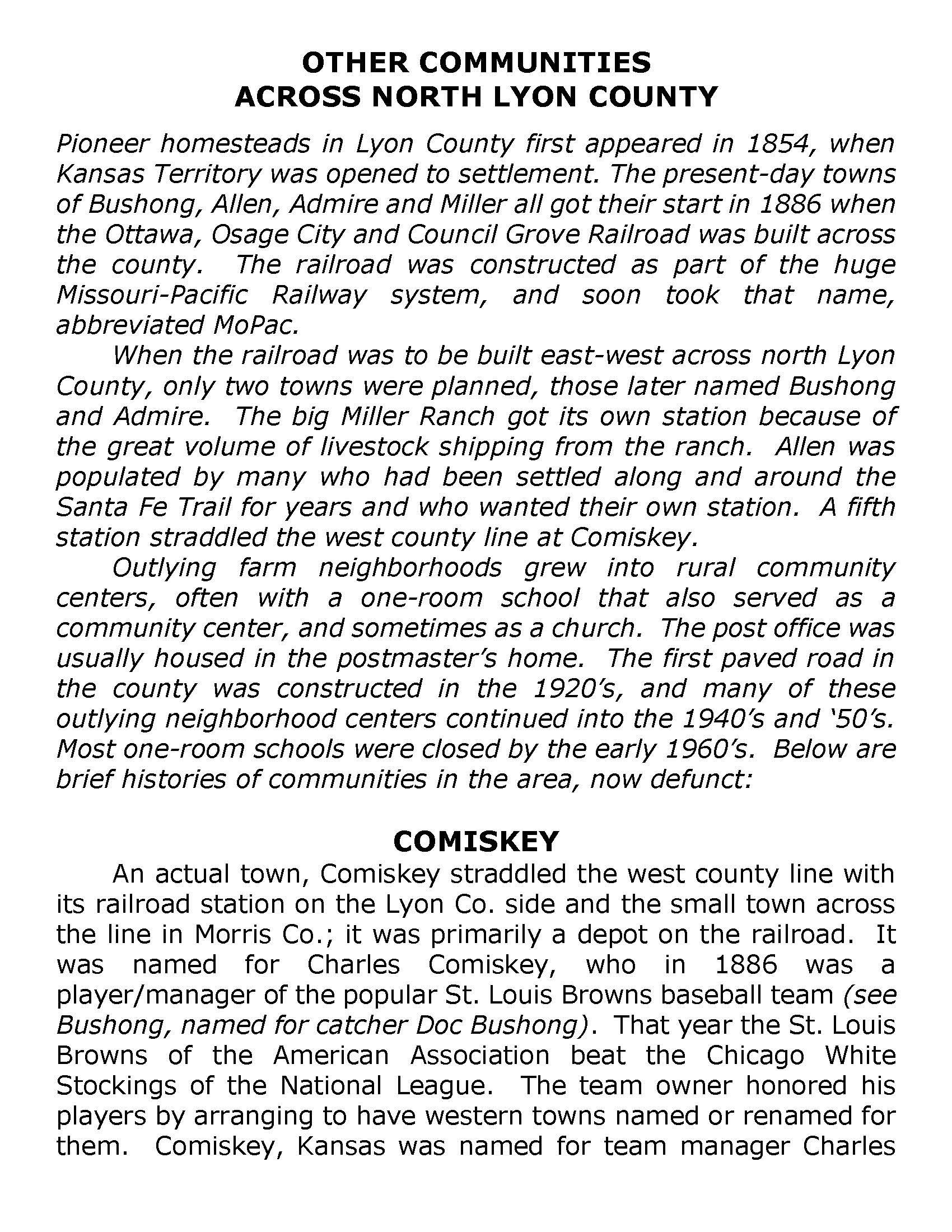 Other Towns | The North Lyon County Museum